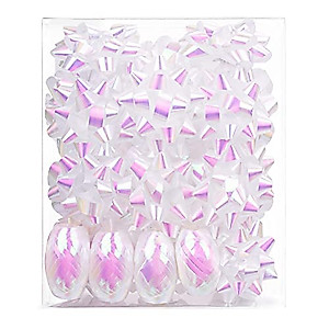 MAYPLUSS 3.5" White Gift Bow Assortment (18 Bows, 4 Spools of Ribbon), Perfect for Christmas, Birthday, Holiday, Party Favors Decorations