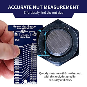HexSizer Heavy Hex Gauge – Pocket Tool for Measuring Nut & Bolt Sizes | Inch & Metric | High Temp Laser Engraved | Nut & Bolt Sizer from 1-1/16" to 4-5/8" or 32mm to 120mm