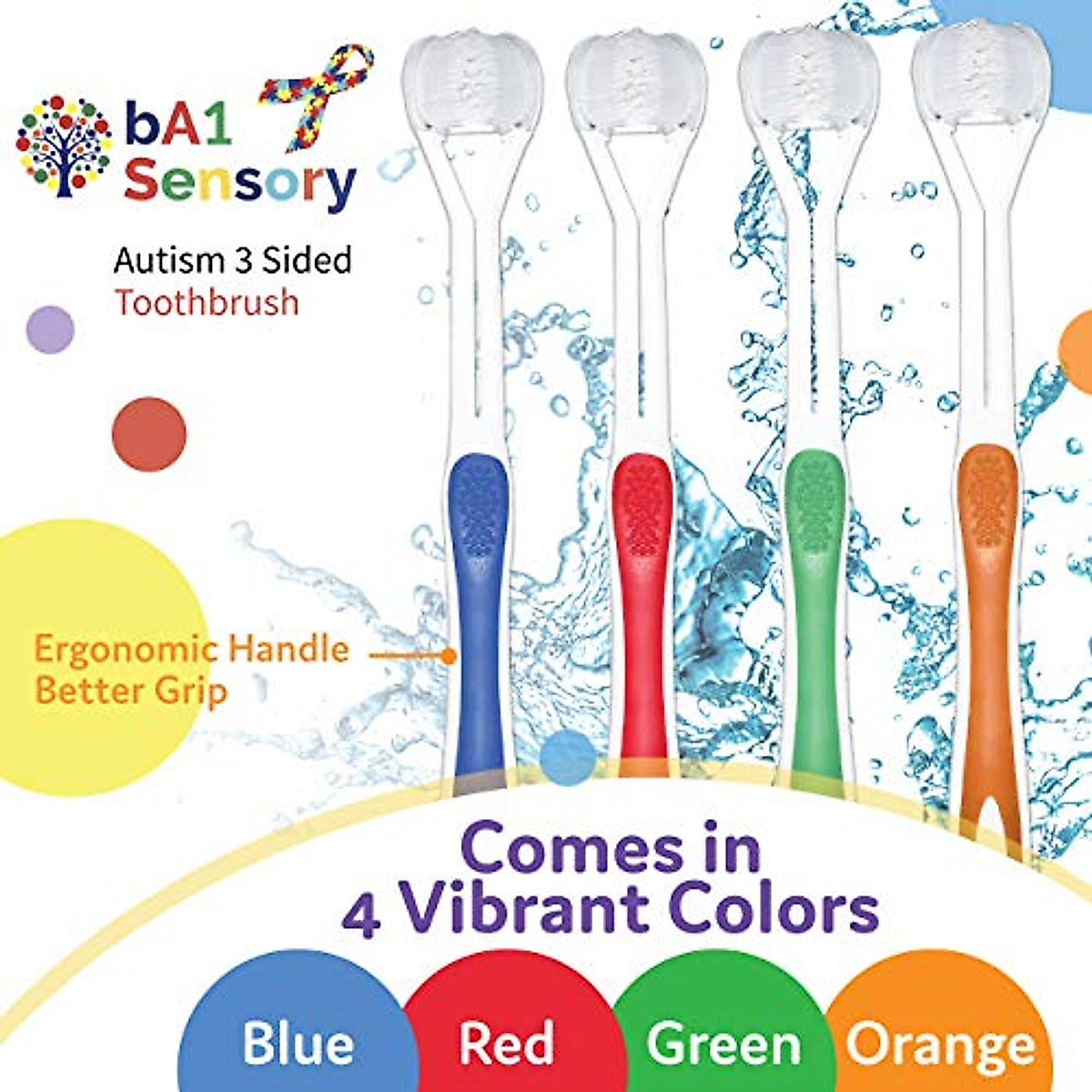 bA1 Sensory - 3 Sided Autism Toothbrush for Special Needs Kids (Soft/Gentle) - Clinically Proven, Fun, Easy - Only 1 Minute