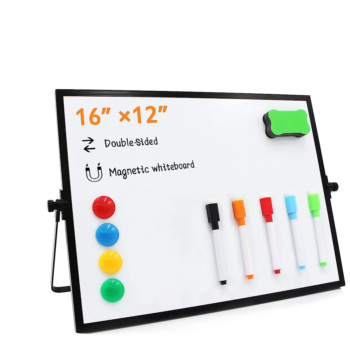 1 Pack Dry Erase White Board, 16"X12" Large Magnetic Desktop Whiteboard with Stand, Portable Double-Sided White Board Easel for Kids Drawing Memo School Office Home to Do List