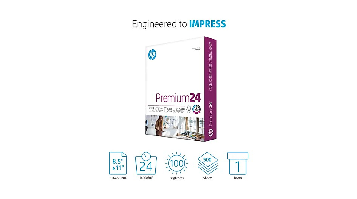 HP Premium 24 lb Printer Paper - 100 Bright, 500 Sheets
