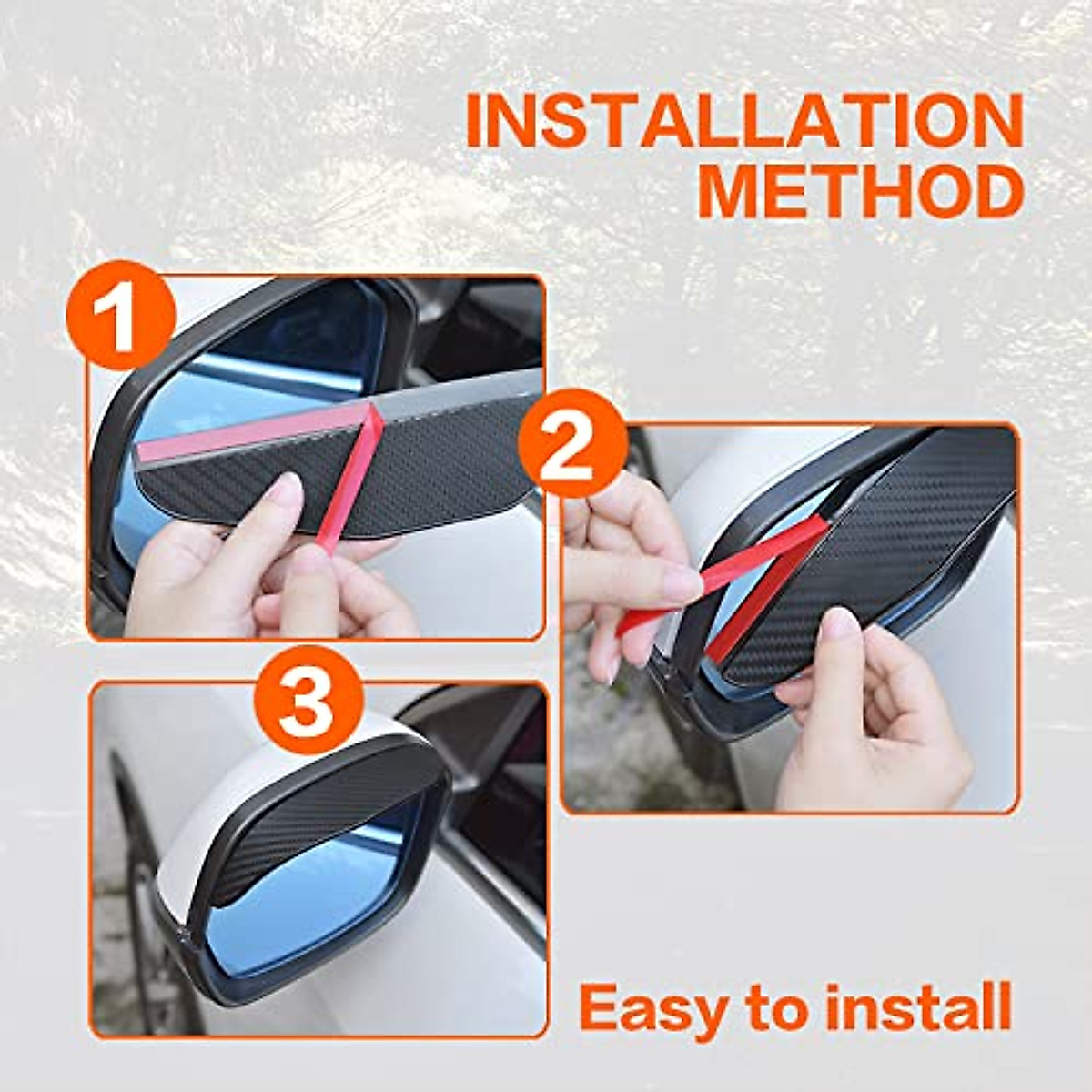 AOCISKA 2 Packs Carbon Fiber Rain Visors with Eyebrows, Universal Rear View Mirror Covers