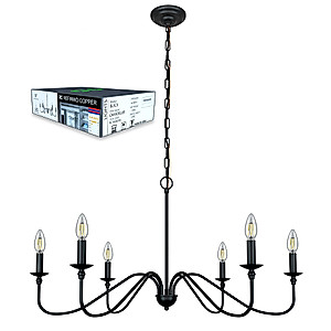 Black Chandelier RC Ceiling Light Fixture -6 Light 36 inches-Modern Farmhouse Apply to Chandeliers for Dining Room Lighting,Living Room,Bedroom,Foyer
