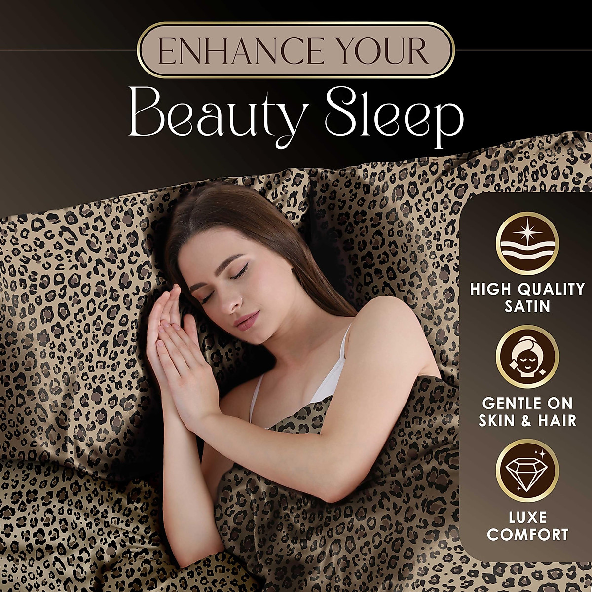 2 Pack Standard Pillow Cases – Silky Smooth Pillow Covers – Satin – Great for Hair & Skin – Luxury – Satin Pillowcase - Set of 2 – Leopard