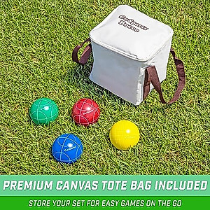 GoSports 90 mm Backyard Bocce Set with 8 Balls, Pallino, Case and Measuring Rope - Made from Premium Resin