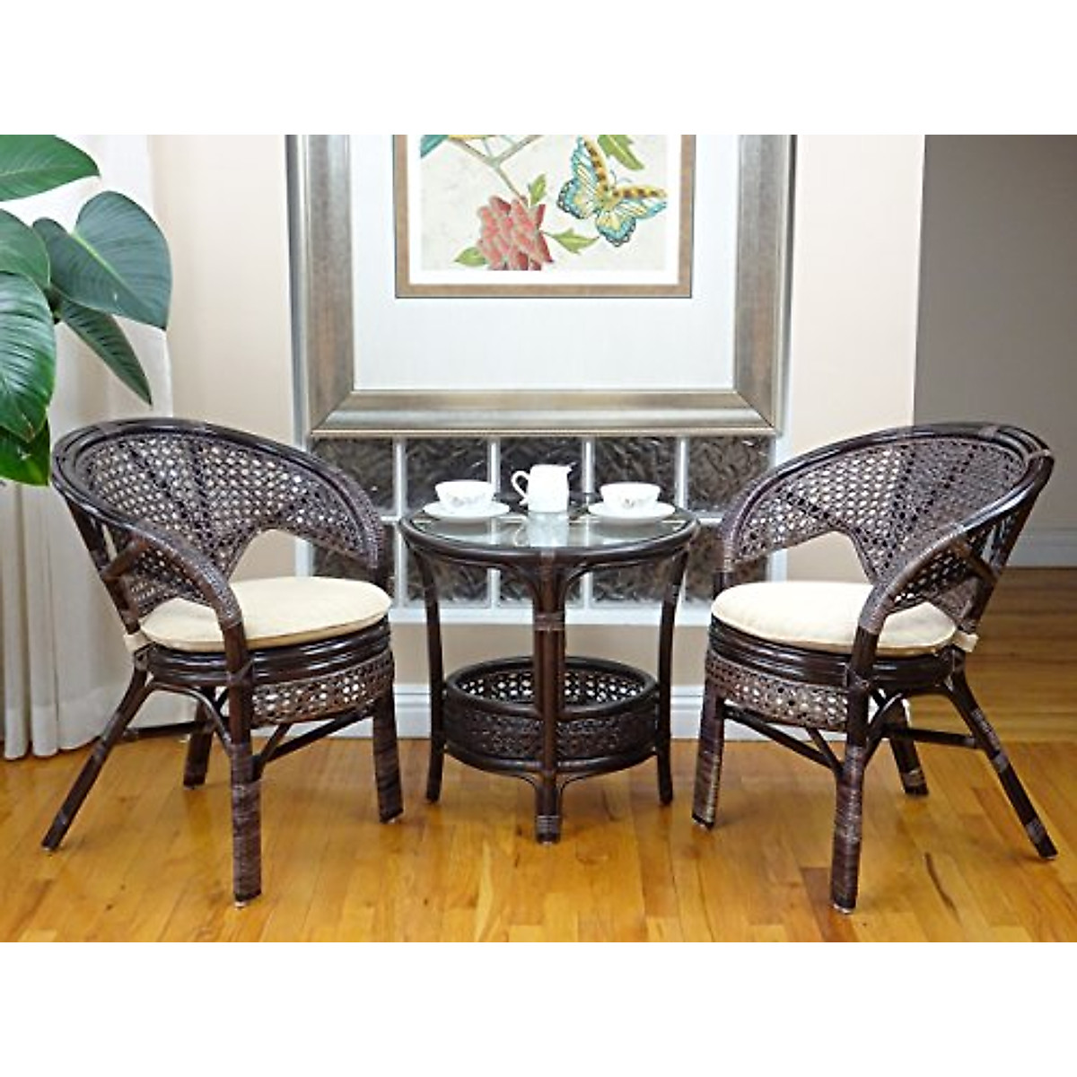 Wickerix Pelangi Handmade Rattan Dining Wicker Chair w/Cushion, Dark Brown