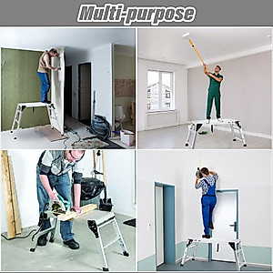 ORIENTOOLS Adjustable Work Platform Step Ladder,Portable Folding Aluminum Step Ladder,Scaffolding Platform of Capacity 330 LBS Heavy Duty,Adjustable Height 25 to 35 inches