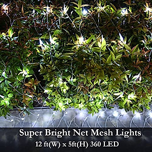 Joomer 12ft x 5ft 360 LED Christmas Net Lights,8 Modes Bush Mesh Lights Connectable, Timer, Waterproof for Christmas Trees, Bushes, Garden, Outdoor Decorations (Clear Wire, White)