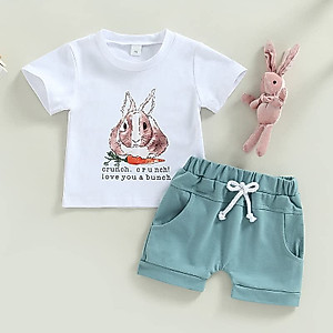 Yealise 2PCS Easter Children's Top and Shorts Set, Rabbit Print Short Sleeve T-Shirt Top+Shorts Set
