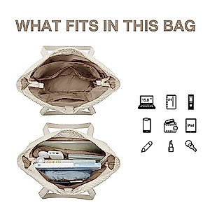 BAGSMART Large Tote Bag For Women, Shoulder Bag With Yoga Mat Buckle For Gym,Work,Travel,School,College(Beige, Large)