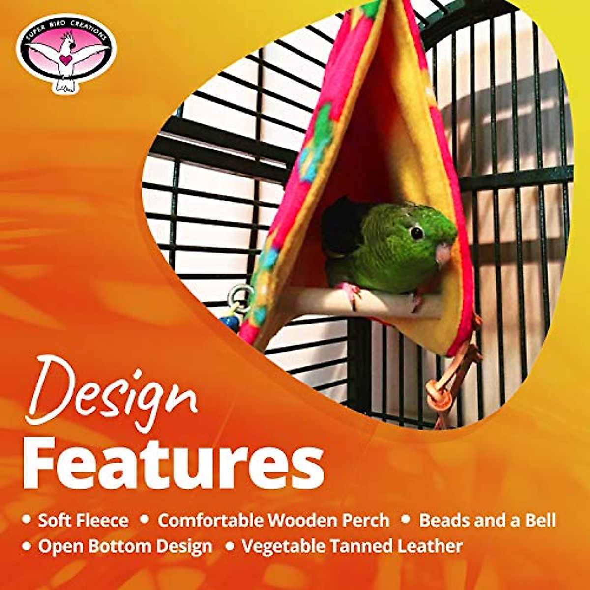 Super Bird Creations SB473 Peekaboo Perch Tent, Small Bird Size, 10” x 4” x 4.5”