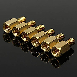 KINWAT 10Pcs 6.5mm 6-32-M3 Computer Golden Motherboard Riser+Silver Screws + Red Washers