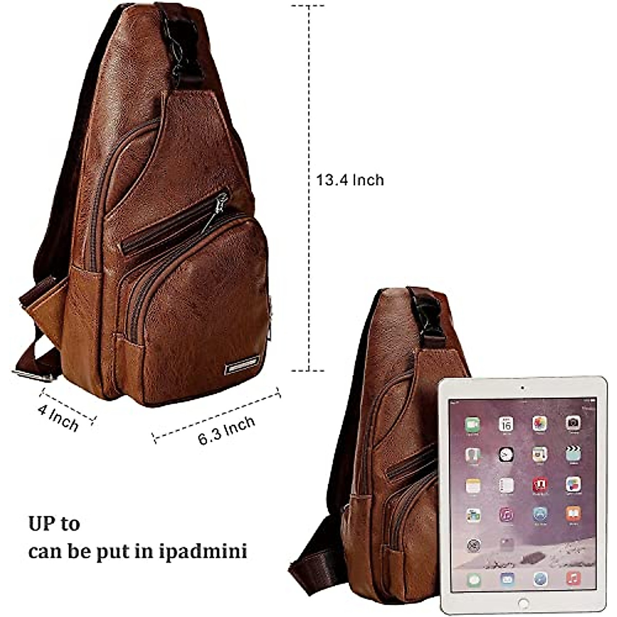 ESLETO Men's Sling Bag Chest Shoulder Backpack Waterproof Crossbody Bag with USB Charging Port for Travel Hiking (Brown)