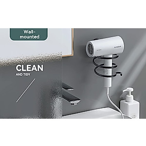 YUET Hair Dryer Holder Hairdryer Station Wall Mounted Stand Hanger Rack Blow Spiral Aluminum Construction Black Painted Shelf Storage for Bathroom Shower Room