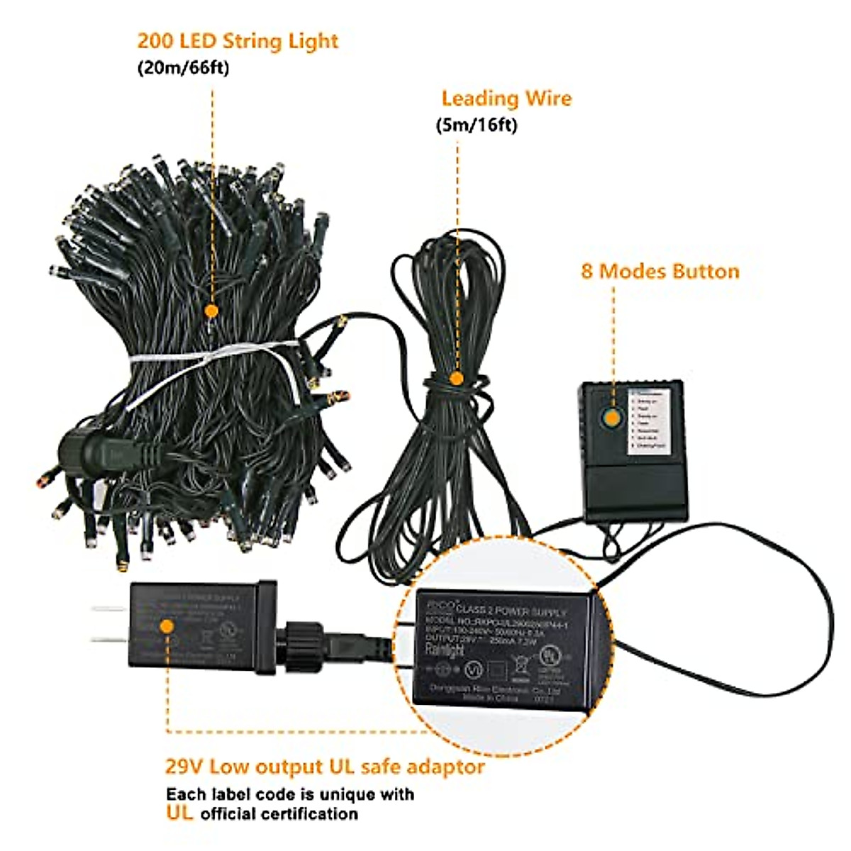 MX232 72ft Christmas 200 Count LED String Lights with Timer 8 Modes Plug in IP55 Waterproof Fairy Light Warm White&Color Changing Twinkle Lights for Outdoor Indoor Patio Yard Garden Tree Party