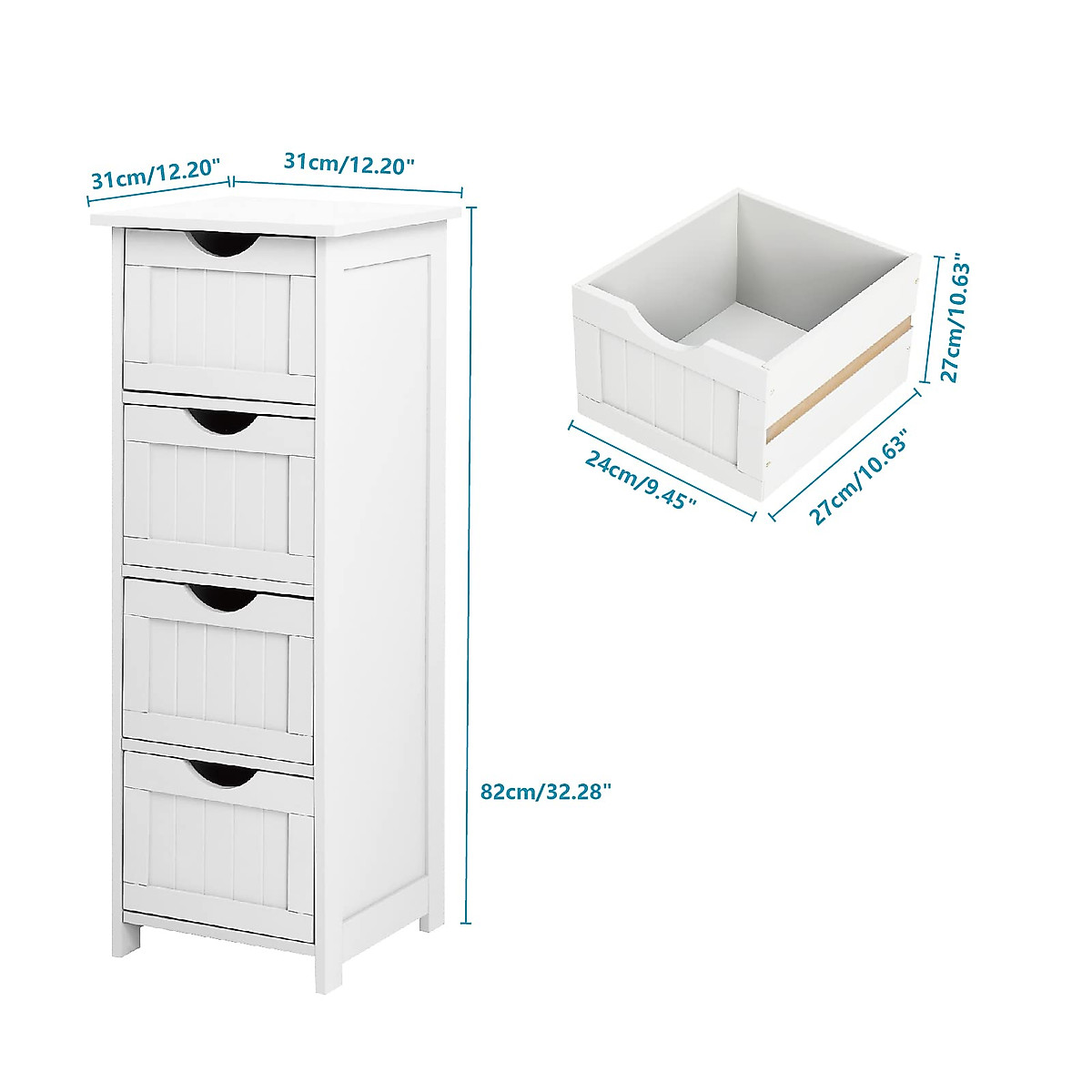 Bonnlo Bathroom Floor Cabinet,White Storage Cabinet with 4 Drawers,Skinny Bathroom Storage,Small Bathroom Drawer Organizers and Storage Free Standing,12 Inch Deep Cabinet for Bathroom