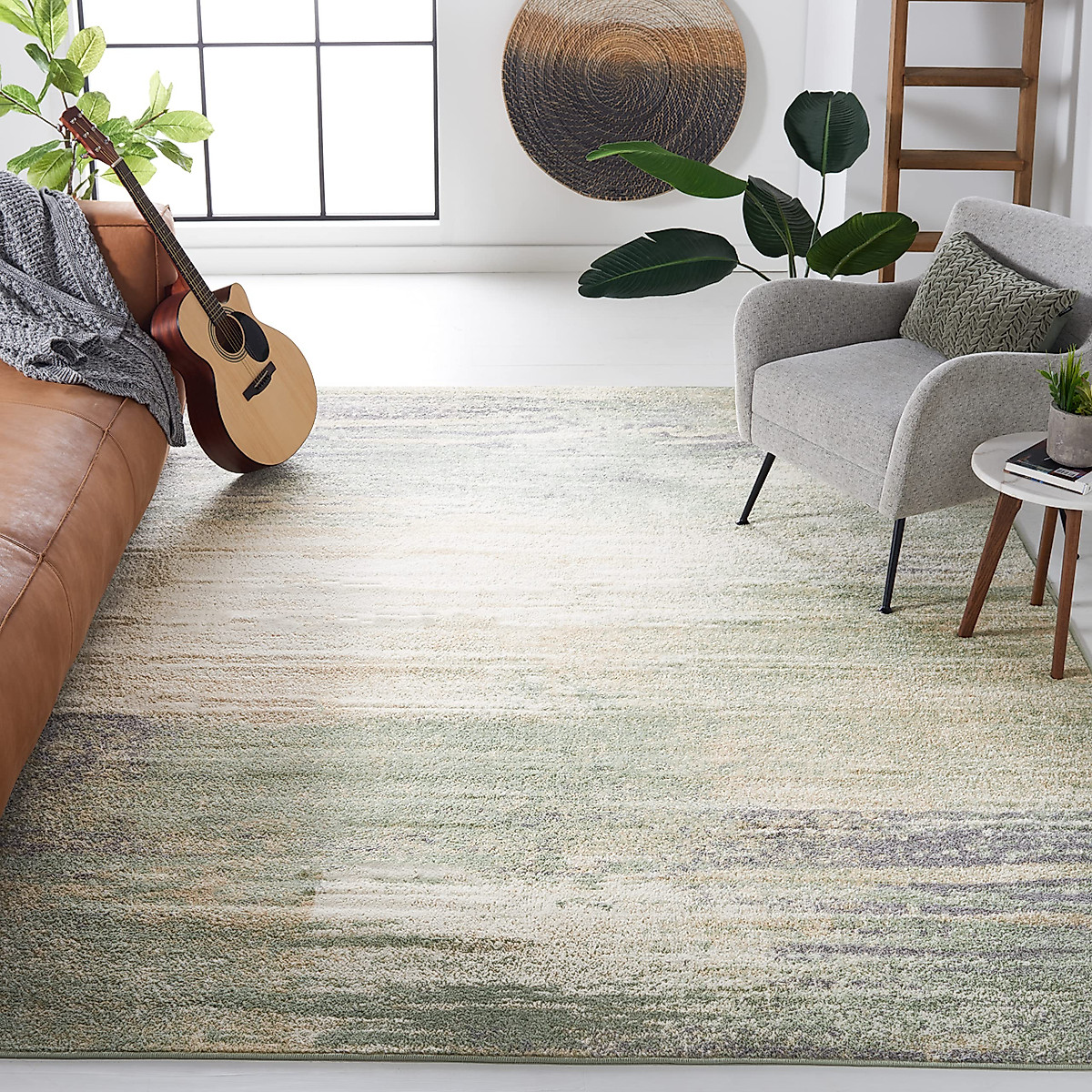 SAFAVIEH Adirondack Collection Area Rug - 9' x 12', Ivory & Sage, Modern Abstract Design, Non-Shedding & Easy Care, Ideal for High Traffic Areas in Living Room, Bedroom (ADR112W)