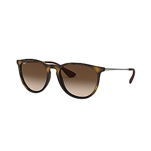 Ray-Ban RB4171F Erika Low Bridge Fit Round Sunglasses, Rubber Havana/Brown Gradient Dark Brown, 54 mm