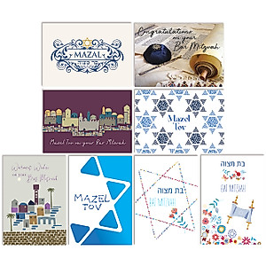 Better Office Products 36 Pack Bar Mitzvah & Bat Mitzvah Cards, Mazel Tov Jewish Celebration Cards with Envelopes, Bulk Set, Classic 5 x 7 Inch Size, 8 Unique Cover Designs with Heartfelt Sentiments