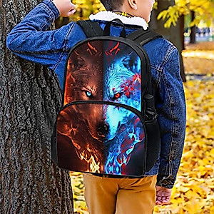 Wolf Backpack for Boys and Girls School Bookbag with Lunch Box Multi-Functional 17 Inch Laptop Backpack Daypack 4 Piece Travel Bag