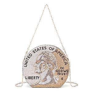 Covelin Women's Dollar Coin Handbag Rhinestone Purse Evening Clutch Bag Golden