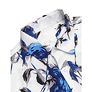 COOFANDY Men's Slim Fit Floral Dress Shirt Long Sleeve Casual Button Down Shirts (01_White&Blue, Small)