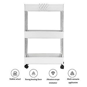 YooFZler 3 Tier Slim Storage Cart Mobile Tower Rack Rolling Shelving Unit Storage with Casters Wheels&4 Side Hoops for Kitchen Bathroom Laundry Room