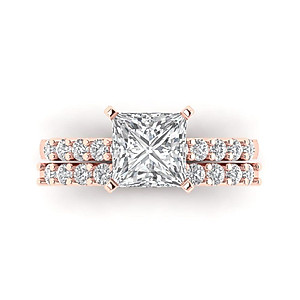 2.66 ct Princess Cut Clear Simulated Diamond 14k Rose Gold Solitaire W/Accents Wedding Engagement Promise Ring size 3.5