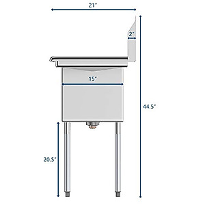 KoolMore 1 Compartment Stainless Steel Commercial Kitchen Prep & Utility Sink with Drainboard - Bowl Size 15" x 15" x 12", Silver