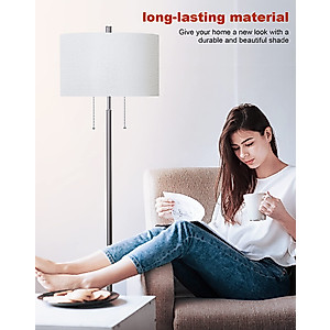 DEEPLITE Modern Floor Lamp, Tall Standing Lamp with 2 Bulb Socket for Office Bedroom Living Room Bright Lighting, Brushed Nickel Body, White Lampshade