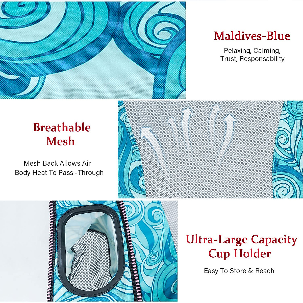 ARMOR CASTLE Portable Camping Chairs for Adults with Footrest Mesh Folding Recliner with Adjustable Cup Holder and Detachable Pillow, Heavy Support 300lbs, Blue