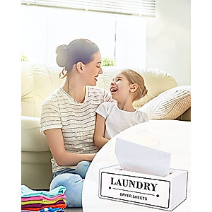 Dryer Sheet Holder Dispenser Container, Space Saving Laundry Room Organization and Storage, Farmhouse Laundry Dryer Sheets Holder for Laundry Room Decor, Fabric Softener Dispenser Laundry Containers for Organizing, White