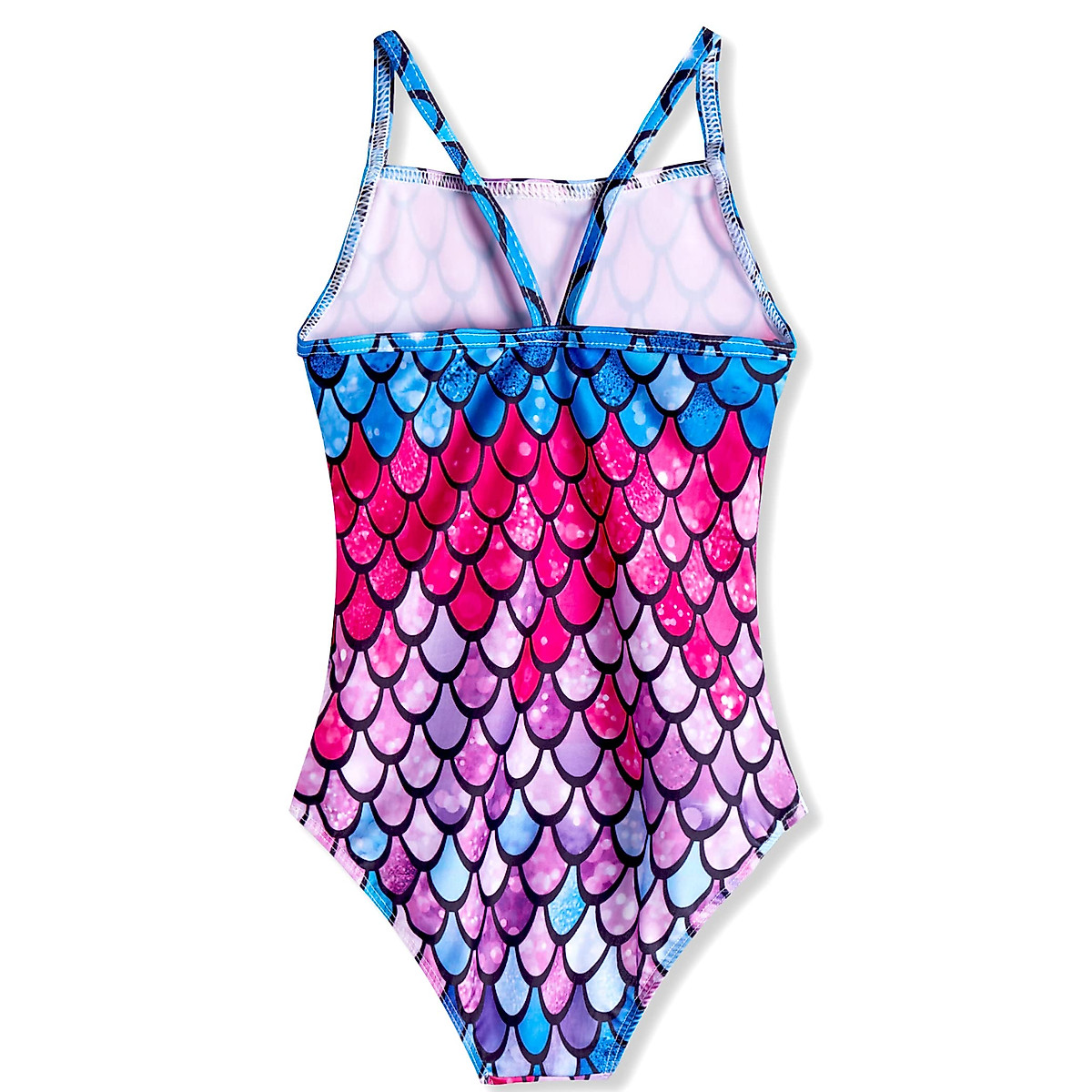 Girls Bathing Suits for 10-12 Years Old Big Kids Colorful Mermaid Scale Pattern Swimsuit One Piece Swimwear for Swim Lessons
