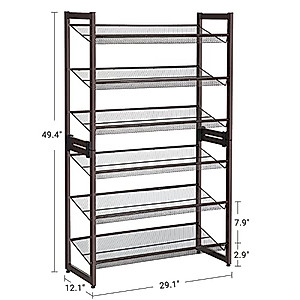 SONGMICS 6-Tier Shoe Rack Storage, Metal Shoe Organizer Stand for Garage, Entryway, Set of 2 3-Tier Stackable Shoe Rack Shelf, with Adjustable Flat or Angled Shelves, Holds 18-24 Pairs, Bronze