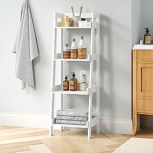 UTEX 4-Tier Ladder Shelf, Bathroom Shelf Freestanding, 4-Shelf Spacesaver Open Wood Shelving Unit, Ladder Shelf (White)