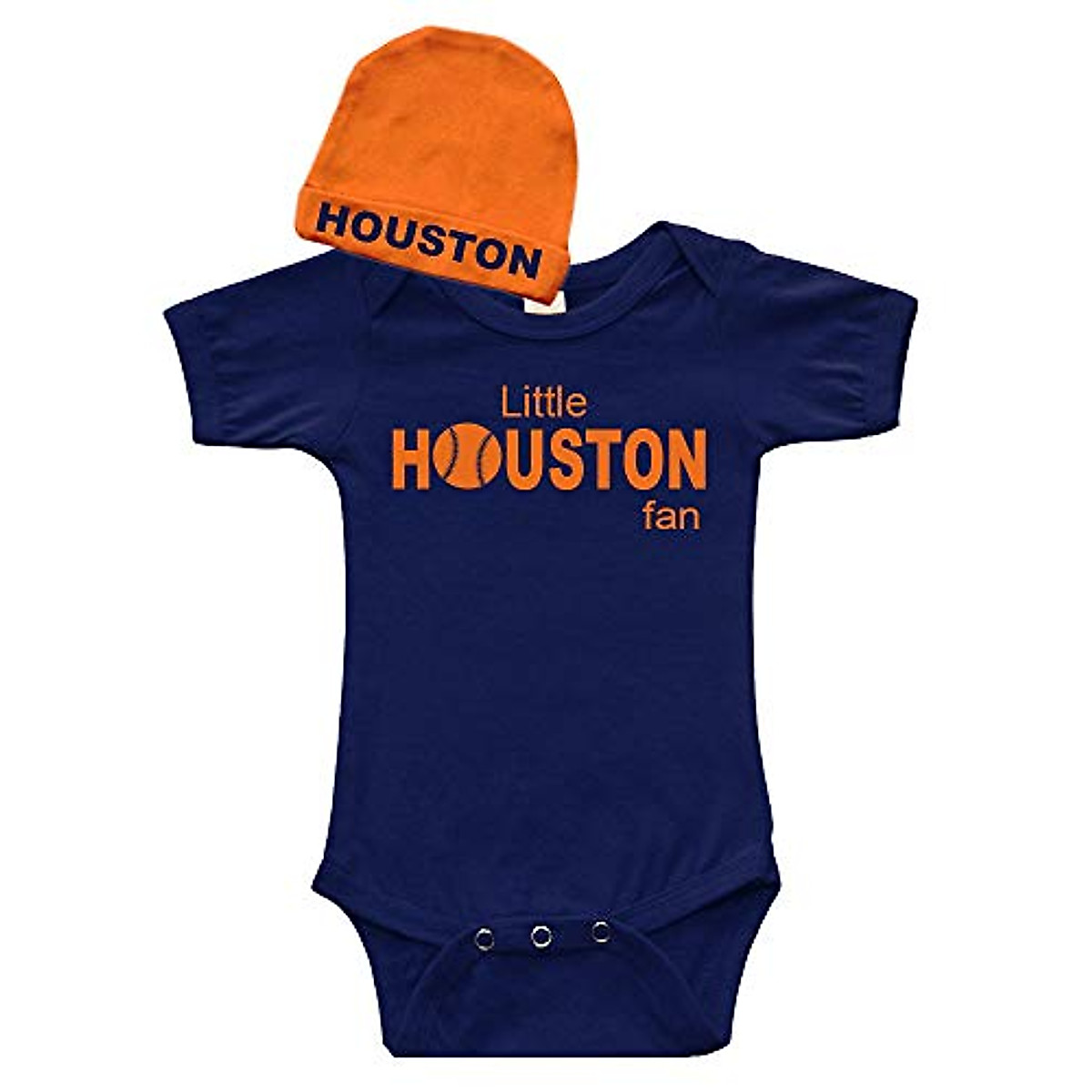 PandoraTees Newborn Houston Fan Gift Set, Short Sleeve Bodysuit and Cap Set (Navy, 0-3m)