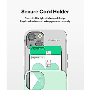 GOOSPERY SlideTok Case Compatible with iPhone 13, Card Holder Phone Finger Grip Band Loop Stretch Holder Kickstand 2 Card Storage Dual Layer Protective Bumper Wallet Cover (Mint)