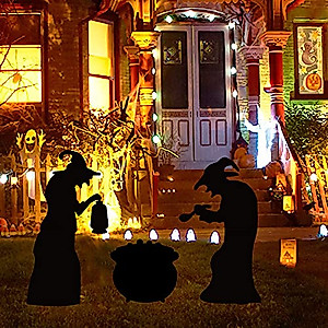 Ivenf Witch Halloween Decorations Outdoor, 2 Large Black Witches with Cauldron, Scary Silhouette Yard Signs with Stakes, Corrugated Plastic, Waterproof Lawn Decorations for Kids Family Home Party