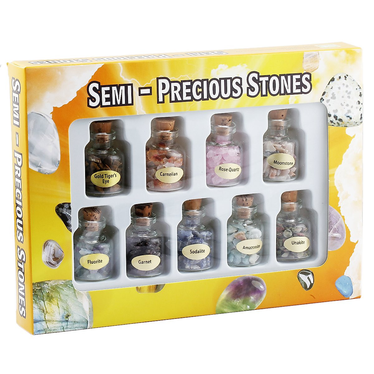 SUNYIK 9 Mini Gemstone Bottles Chip Crystal Healing Tumbled Gem Reiki Wicca Stones Set