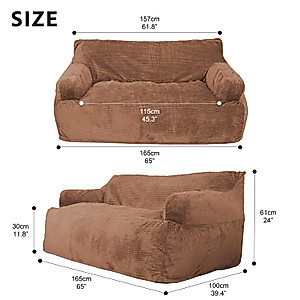 N&V Giant Twin Size Bean Bag Sofa, Foam Filling Floor Sofa, Includes Removable and Machine Washable Cover, Brown