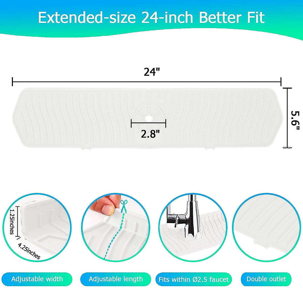 24-Inch XXL Kitchen Sink Splash Guard, Silicone Sink Protectors for Kitchen Sink, Gigabaskets Drip Catcher Tray & Draining Pad, Keep Kitchen/Bathroom/RV Faucet Counter Dry & Clean Gadget Accessories