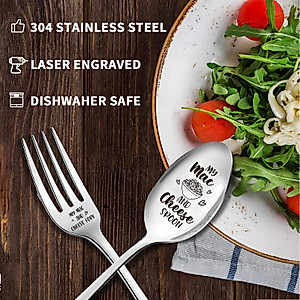 2Pcs My Mac and Cheese Funny Stainless Steel Spoon Fork Set for Mac and Cheese Lovers Friends Sister Birthday Valentine Christmas Thanksgiving Graduation Housewarming Gifts