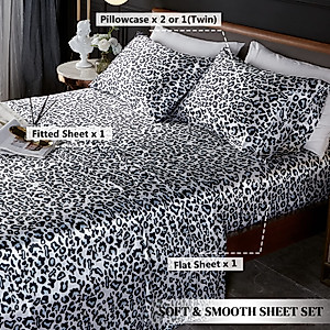 UDEAL King Sheet Set Satin Sheets and Pillowcase Sets Silky Soft Cooling Bed Sheets Set Deep Pocket Luxury Cheetah Print Breathable Sheet 90 GSM (4 Piece, Grey Leopard)