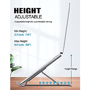 RIWUCT Laptop Stand for Desk, 9-Levels Adjustable Ergonomic Laptop Riser Holder, Aluminum Foldable Portable Computer Notebook Stand Compatible with MacBook, Air, Pro All Laptops 10-15.6” (Black)