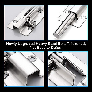 FATLODA 2 Pack Barrel Bolt Latch, Slide Bolt Latch 3 Inches Slide Latch Lock, Thickened Stainless Steel Sliding Lock for Door, Brushed Finish Sliding Bolt Lock, Sliding Bolt Latch with 12PCS Screws