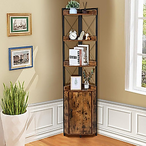 DRDINGRUI Tall Corner Shelf Cabinet, Corner Storage Cabinets,70.9'' Height 5-Tier Bookshelf Stand,Corner Plant Stand, Rustic Style Rack for Home,Kitchen,Living Room Storage