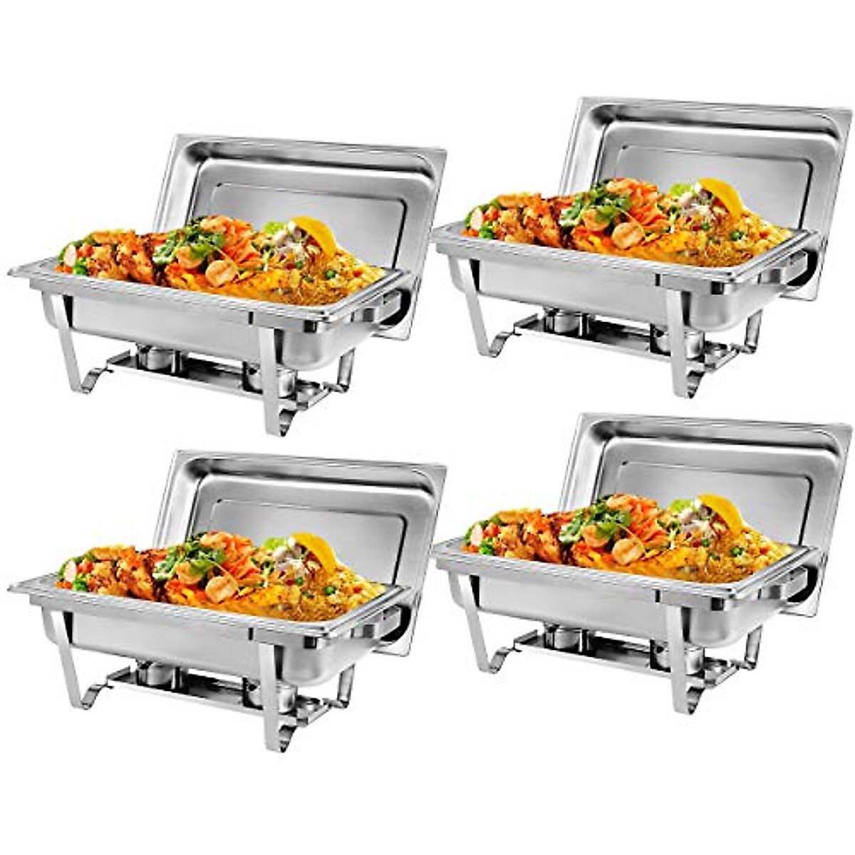 SUPER DEAL 8 Qt Stainless Steel 4 Pack Full Size Chafer Dish w/Water Pan, Food Pan, Fuel Holder and Lid For Buffet/Weddings/Parties/Banquets/Catering Events (4)