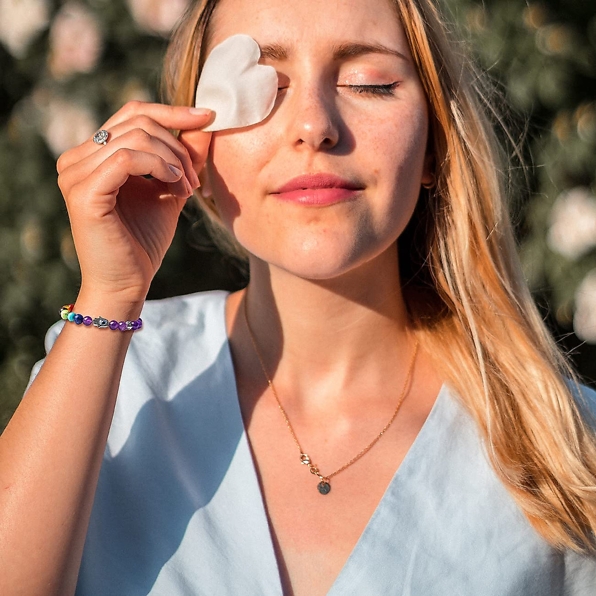 BOMAIL 2-9pcs Evil Eye Bracelet Set Hamsa 7 Chakra Gemstone Lava Stone Bracelets Blue Evil Eye Hamsa Charm Bead Bracelets for Men Women Hand of Fatima Bracelet