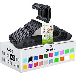 Eldorado Hangers for Adult Size Clothing, Plastic, Ideal for Everyday Standard Use Clothes, Shirts, Blouses, T-Shirts, Dresses, Jackets, Suits. Color - Black, Pack - 40 PCS.
