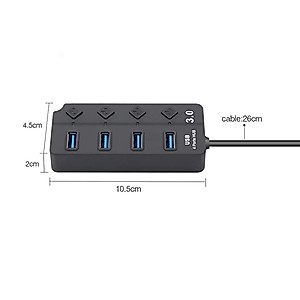 WJCCY USB 3.0 Hub Splitter 4 Port High Speed Individual On/Off Switch AC Power Adapter for Laptop PC